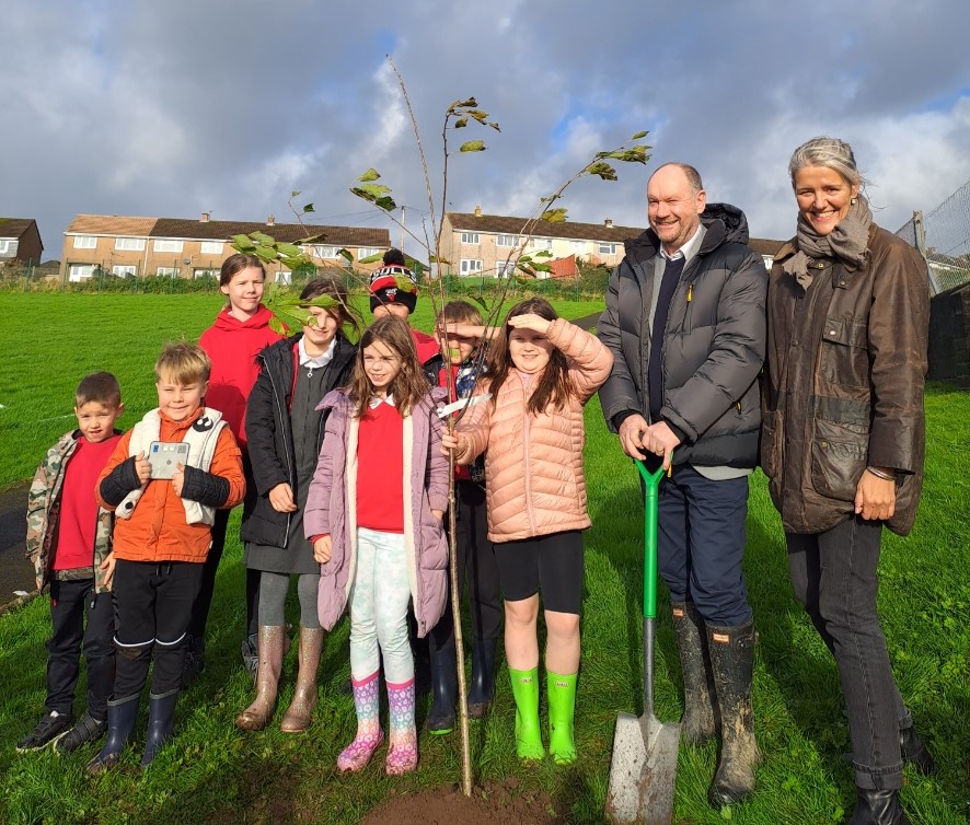 National Trust and Cefin Campbell MS plant tree at primary school to ...