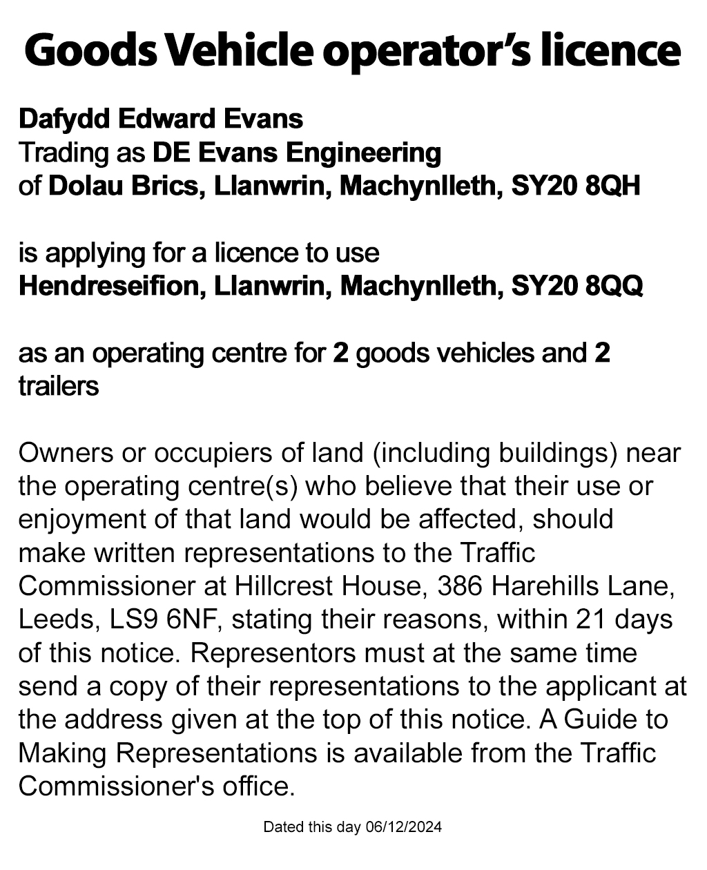 Goods Vehicle operator’s licence - Herald.Wales